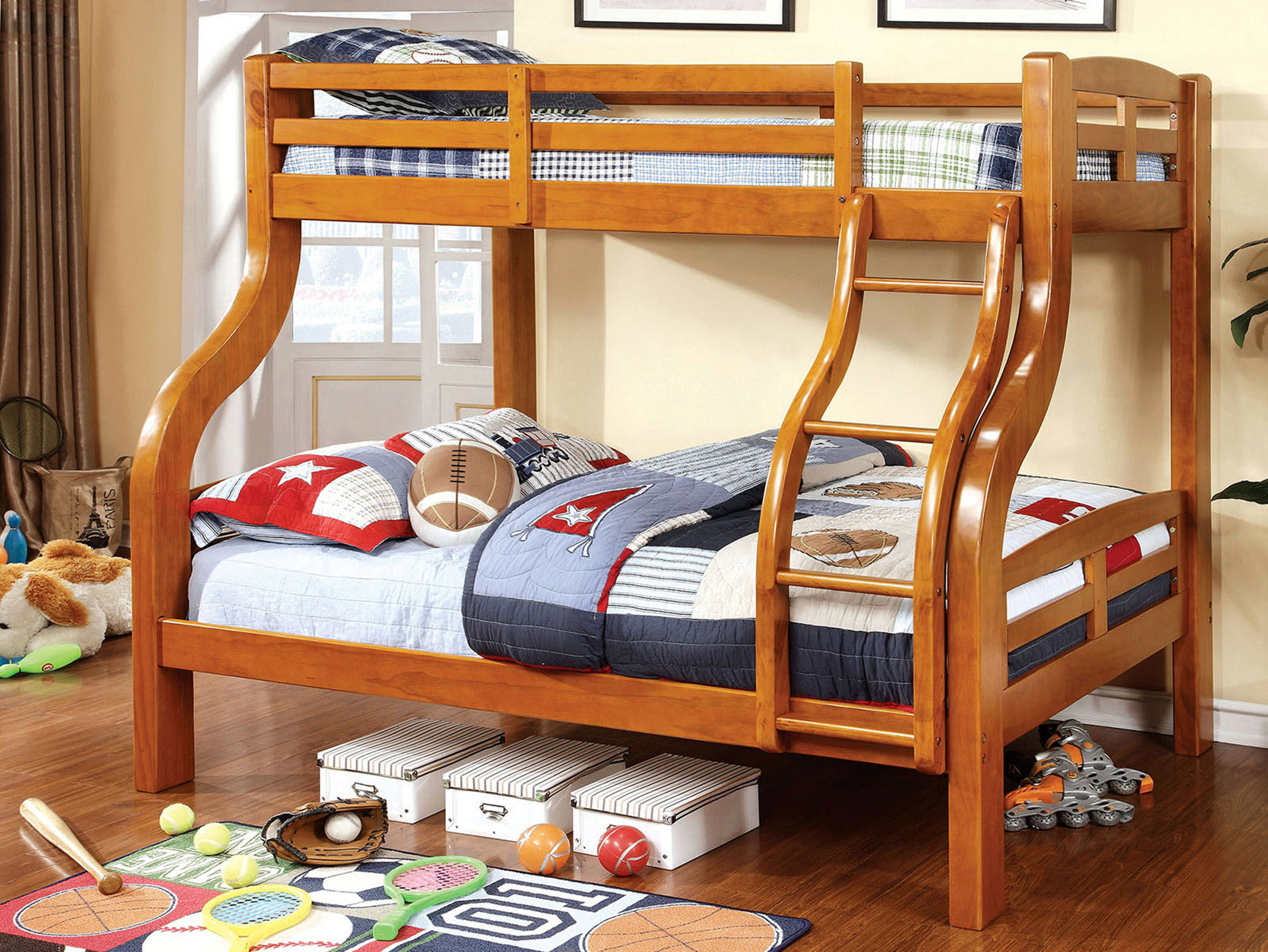 17 Stories Transitional Style Bunk Bed With Angled Ladder And Bold ...