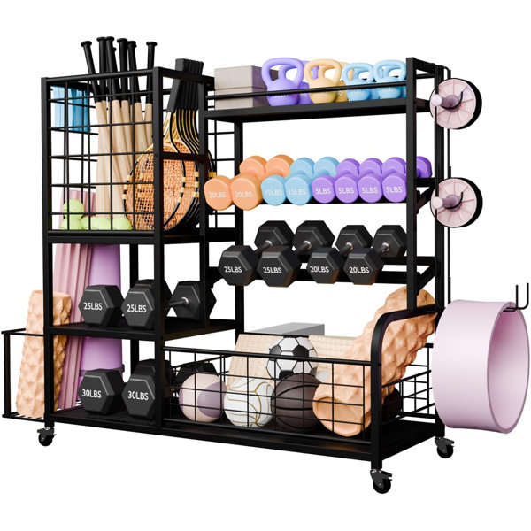 17 Stories XXL Adjustable Heavy-Duty Home Gym Rack with Wheels for ...