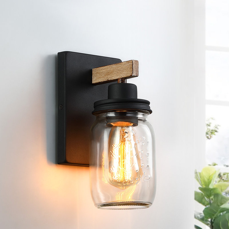 Laurel Foundry Modern Farmhouse® Albie 1-light Black/wood Tone Rustic ...