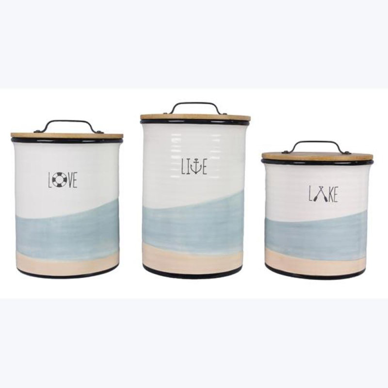 Rosecliff Heights Ceramic Lake Vibe Canister Set Of 3 | Wayfair