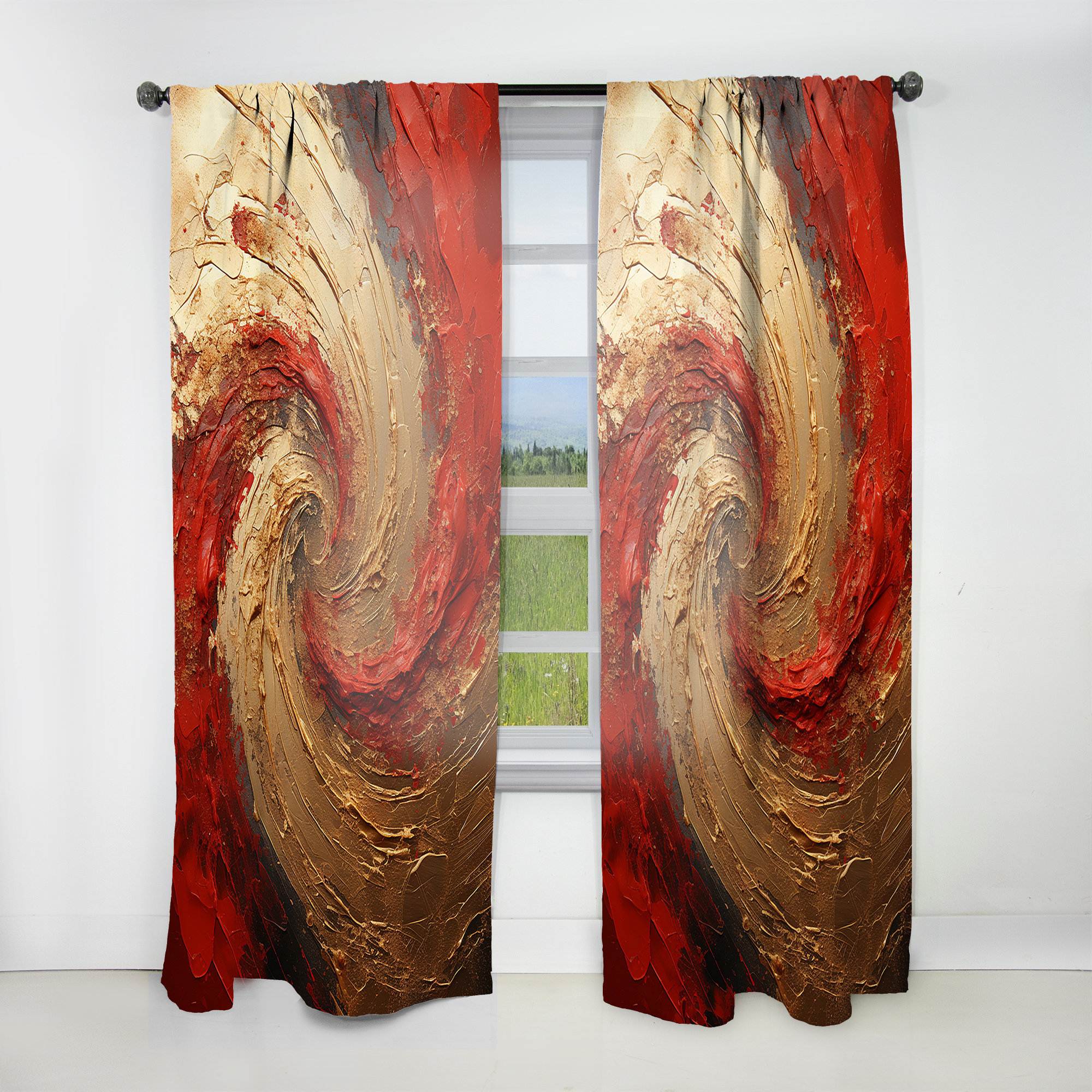 Design Art Red Gold Fusion Spiral - Modern Curtain - Velvet Room Darkening - 1 Panel | Wayfair