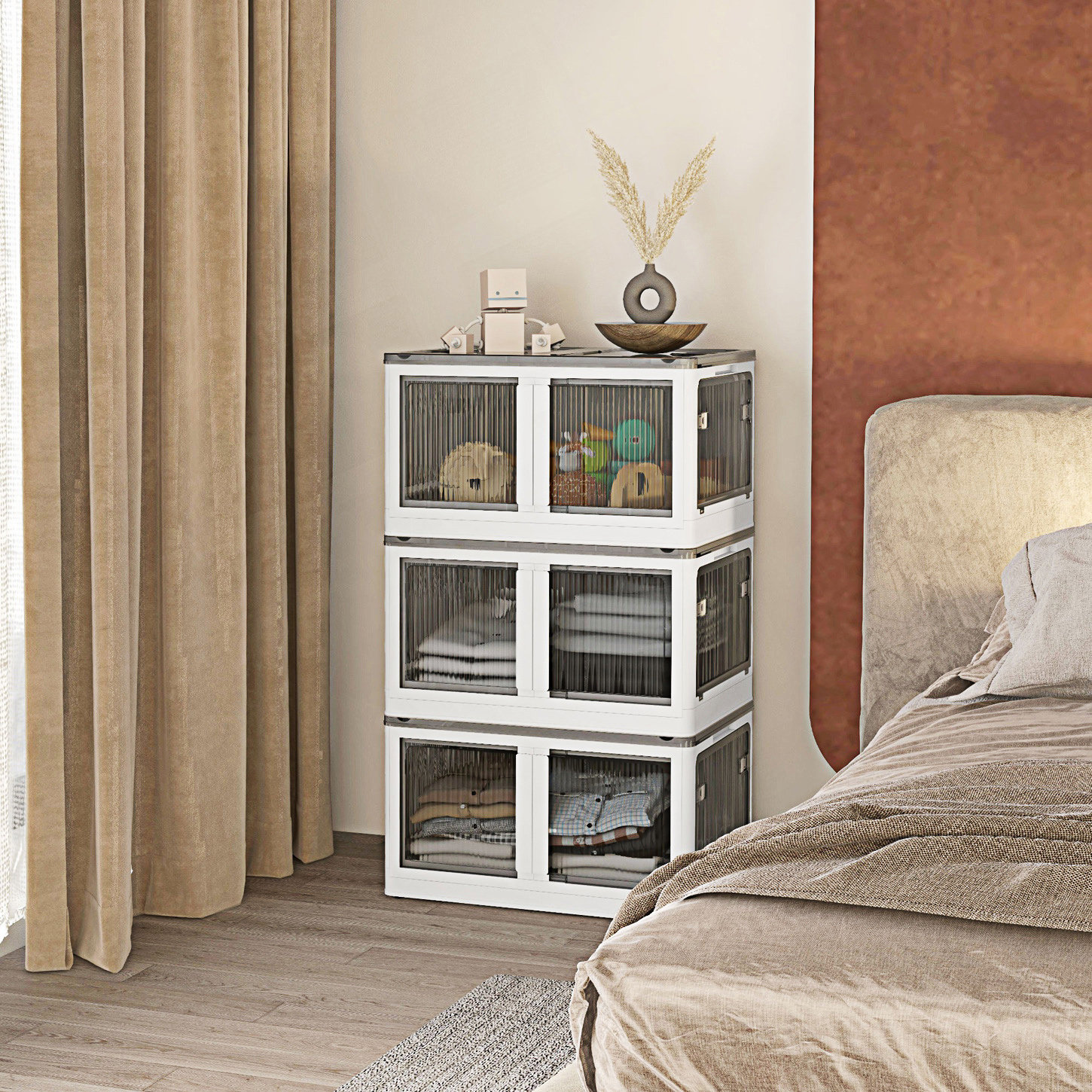 Ebern Designs Accent Cabinet, 32 Gal Stackable Storage Bins With Lids ...