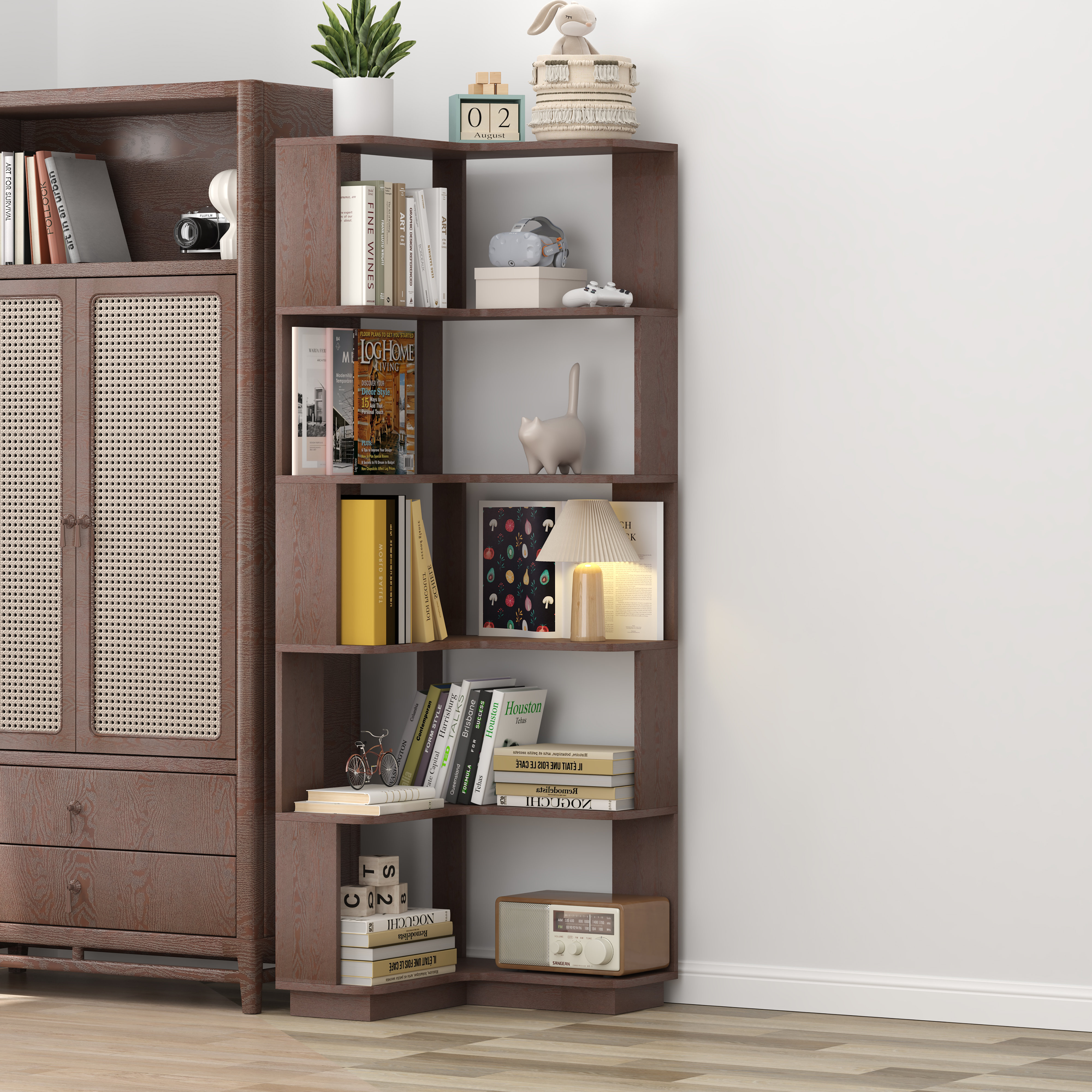 Latitude Run® 6 Tier Freestanding L-Shaped Corner Bookshelf For Living ...