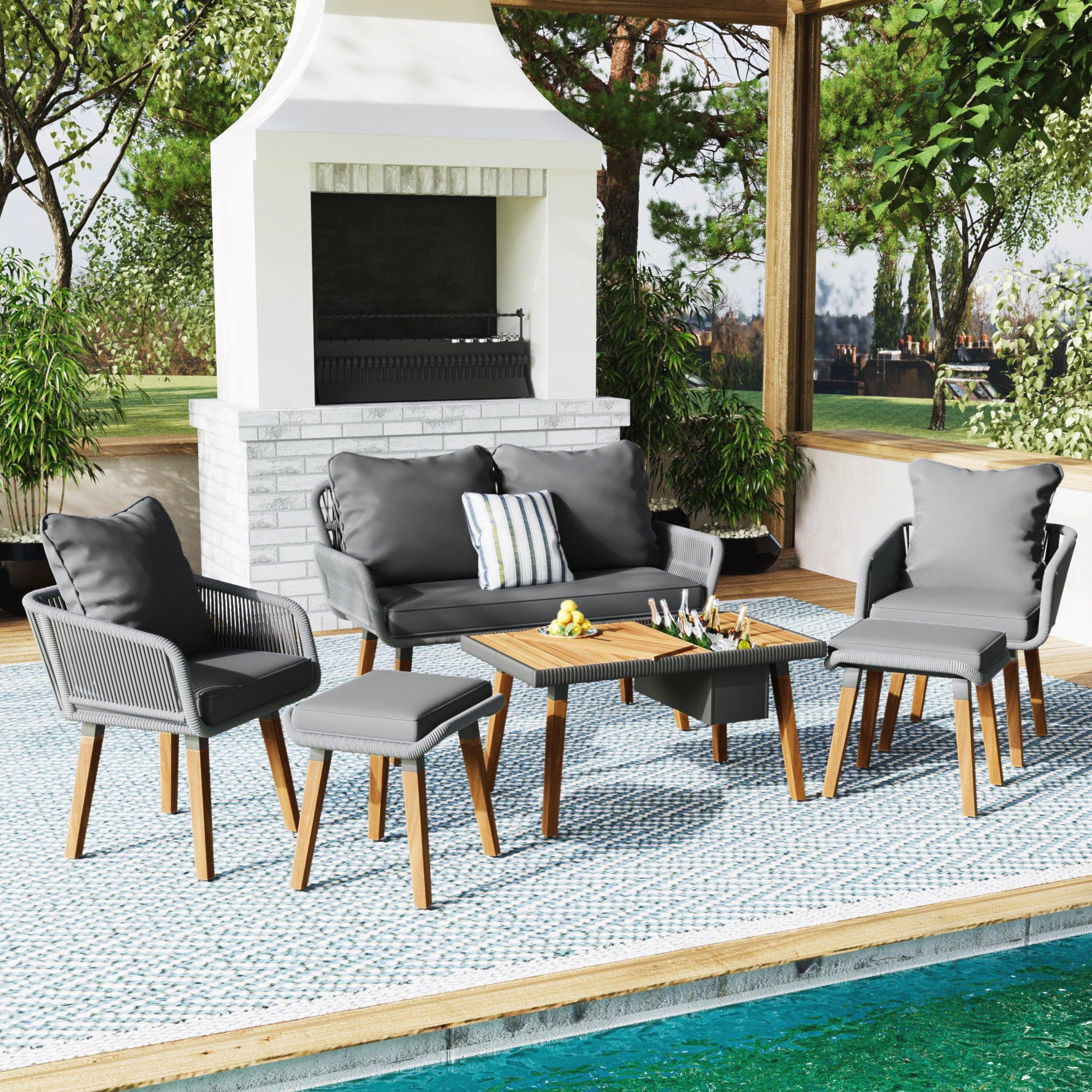 Dovecove 6-Piece Rope Patio Furniture Set, Outdoor Furniture With ...