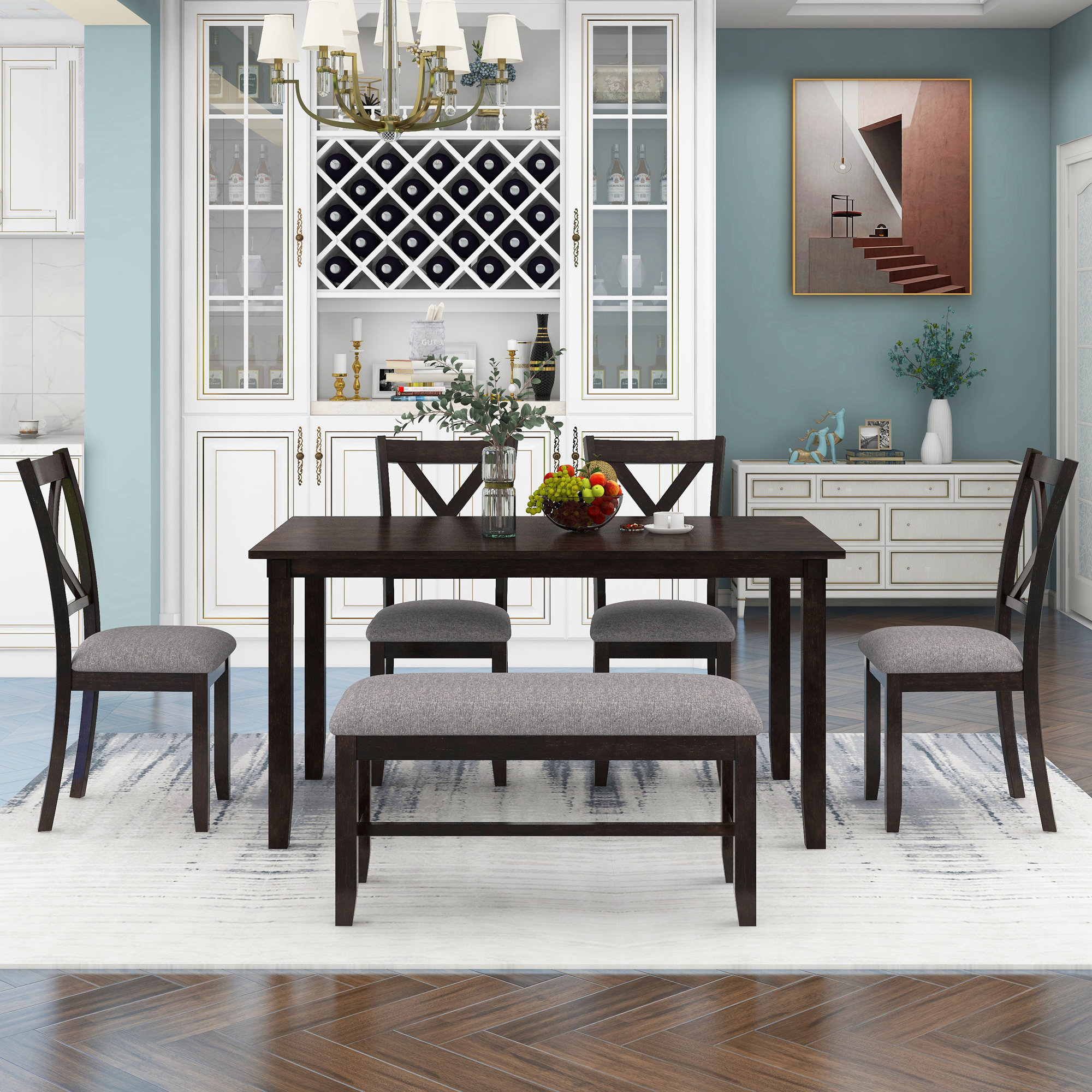 Ivy Bronx 6-Piece Kitchen Dining Table Set Wooden Rectangular Dining ...